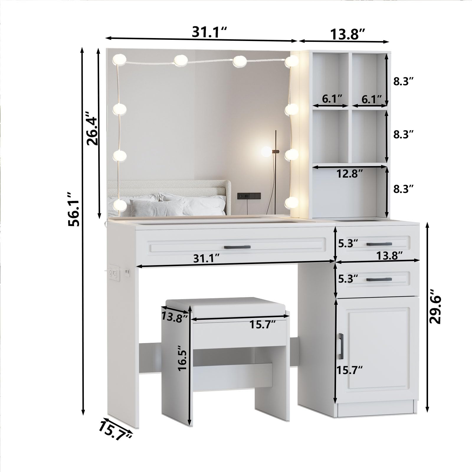 Vanity Desk Large Vanity Table Makeup Vanity with Mirror and Lights ...