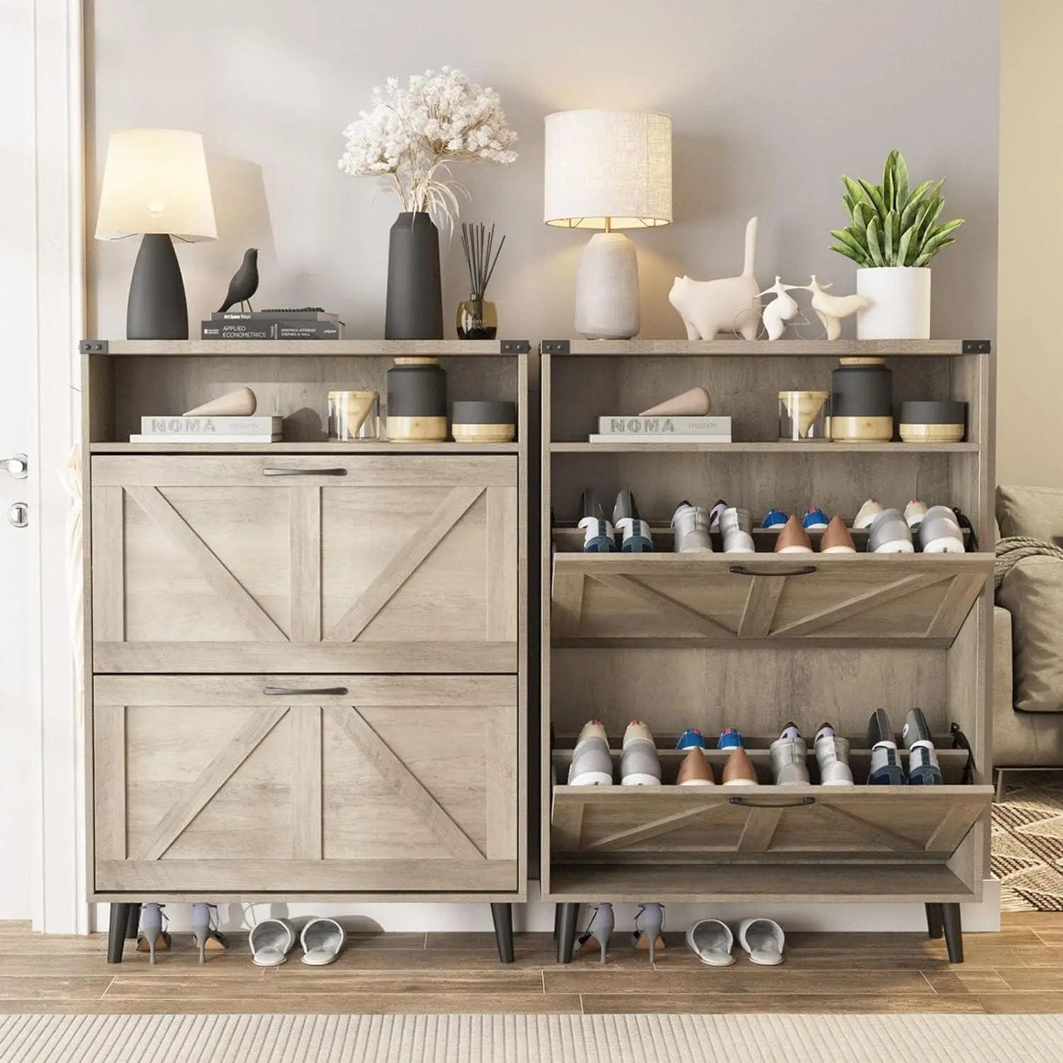 Freestanding Shoe Cabinet Organizer Entrance Shoe Storage With Open ...
